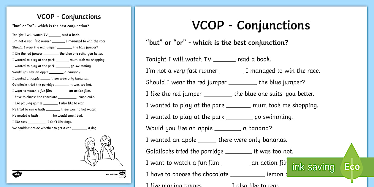 'But' and 'Or' Conjunctions Worksheet / Worksheet - Twinkl