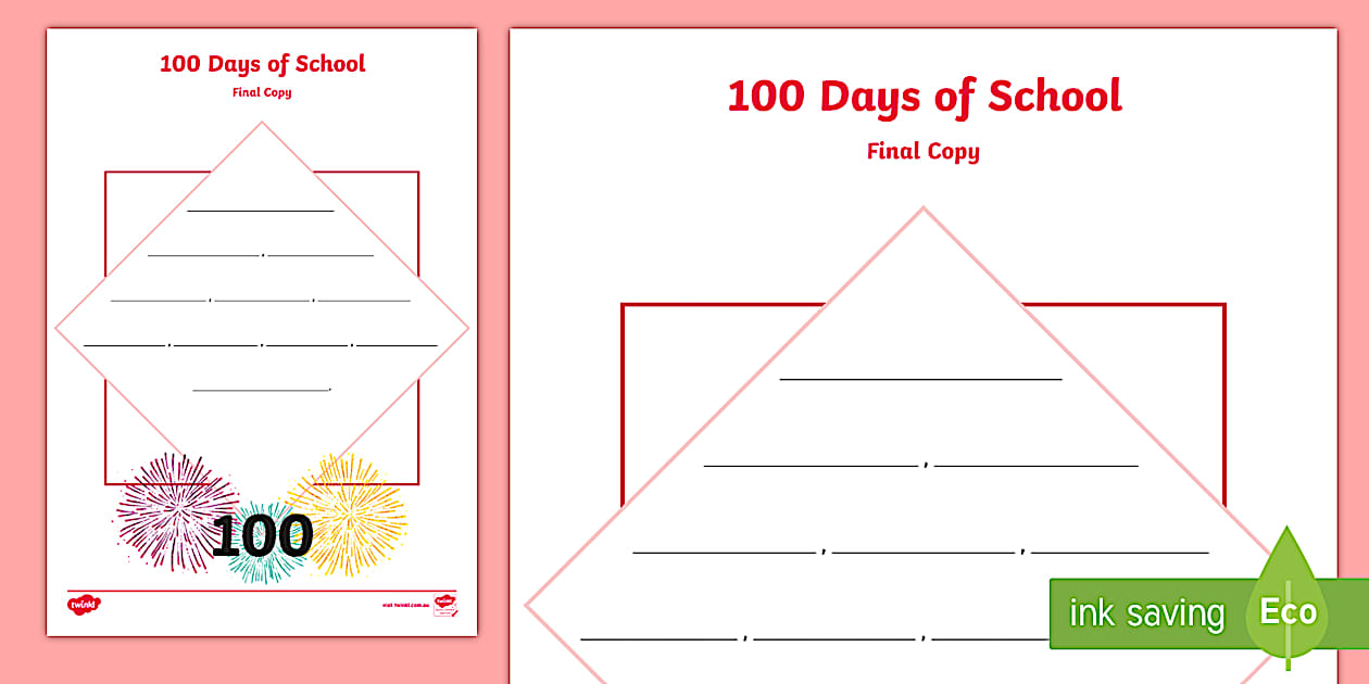 100 Days of School Cinquain Poem (teacher made) - Twinkl