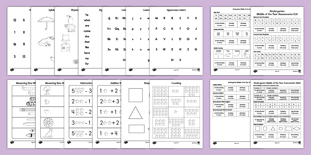 Kindergarten Middle of the Year Assessment Pack - Twinkl