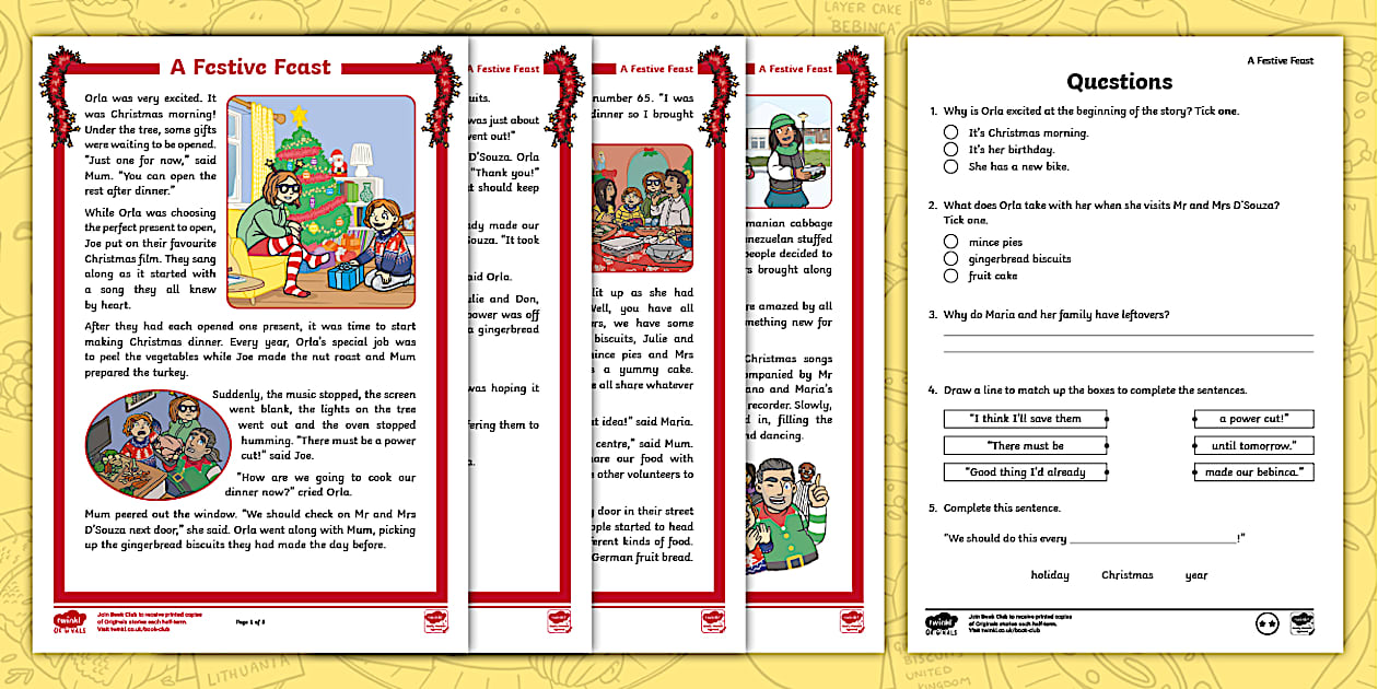 Year 2 A Festive Feast Differentiated Reading Comprehension Activity