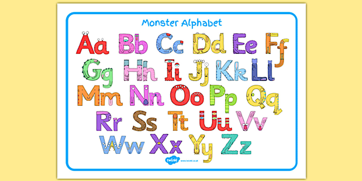 Black and White Monster Alphabet Image Mat - Twinkl