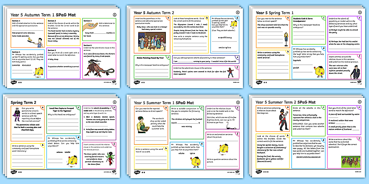 Higher Ability Year 5 Spelling, Punctuation and Grammar Activity Mats Pack