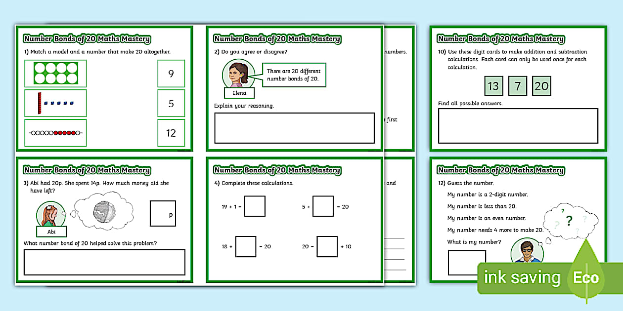 👉 KS2 Number Bonds of 20 Maths Mastery Challenge Cards