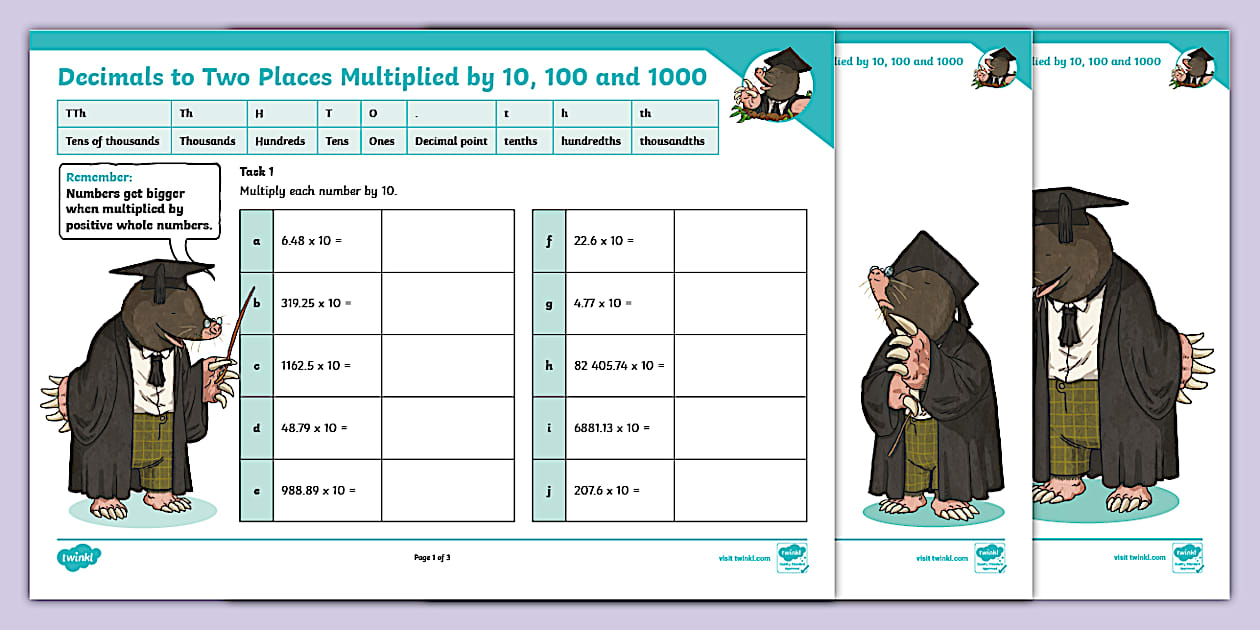 Decimals to Two Places Multiplied by 10, 100 and 1000