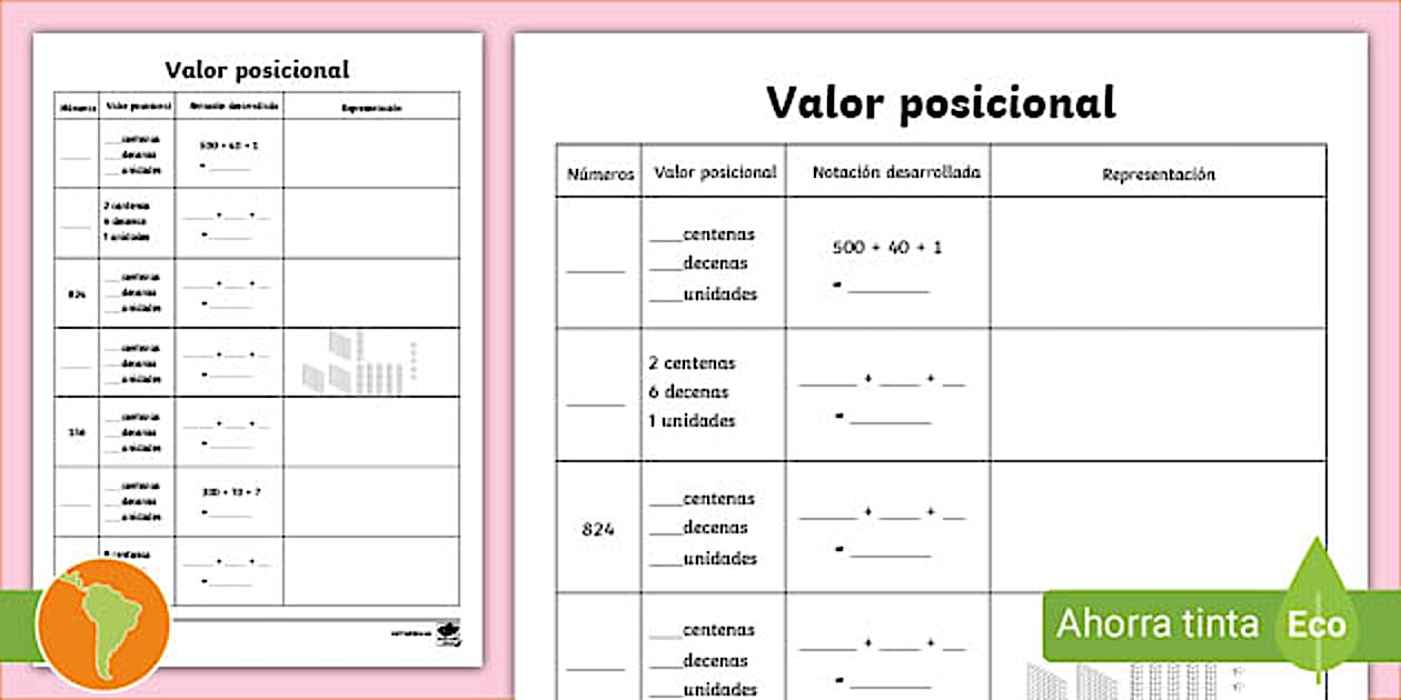 Actividad valor posicional Segundo Básico