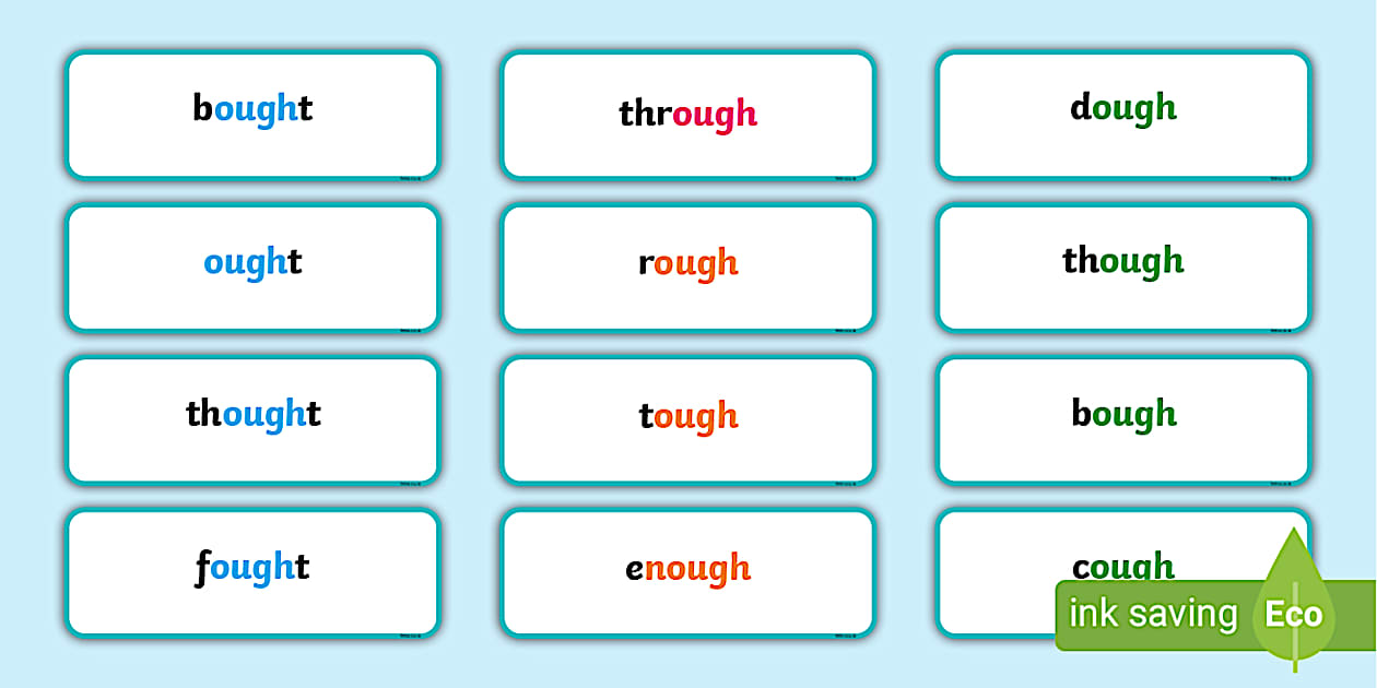 ‘ough’ Words Spelling Cards