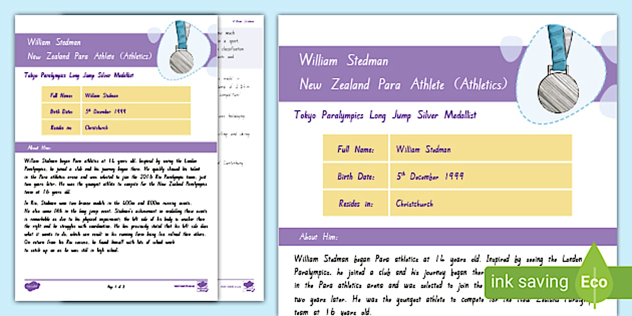 Para-Games Medal Winner - William Stedman Fact File - Twinkl