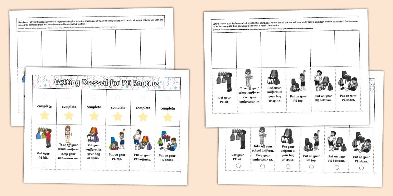 Getting Dressed for PE Visual Routine Flapbook - Twinkl