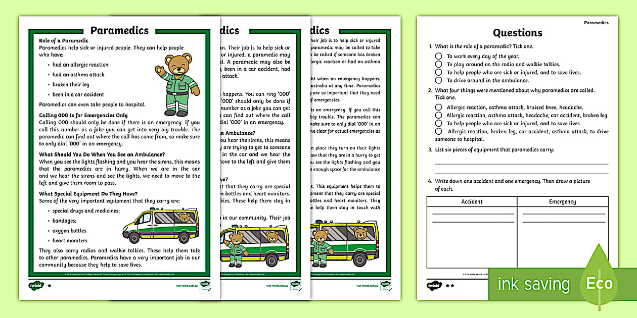 Paramedics Differentiated Reading Comprehension Activity to Support ...