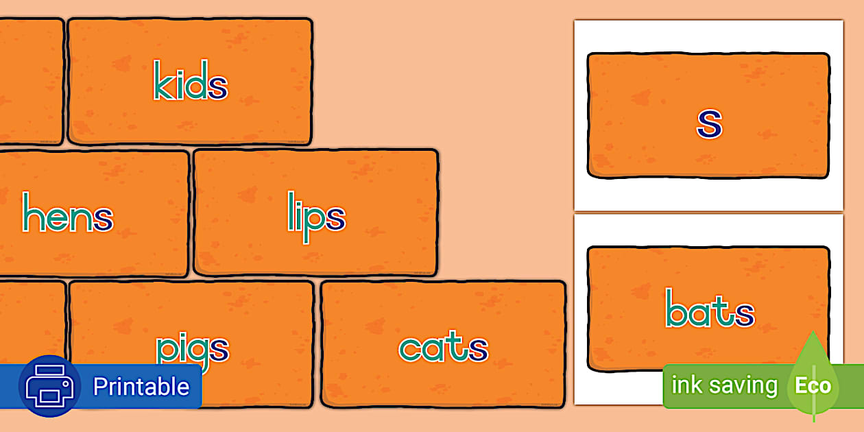 Grade 1 Phonics: Adding -s Word Wall Cards (teacher made)