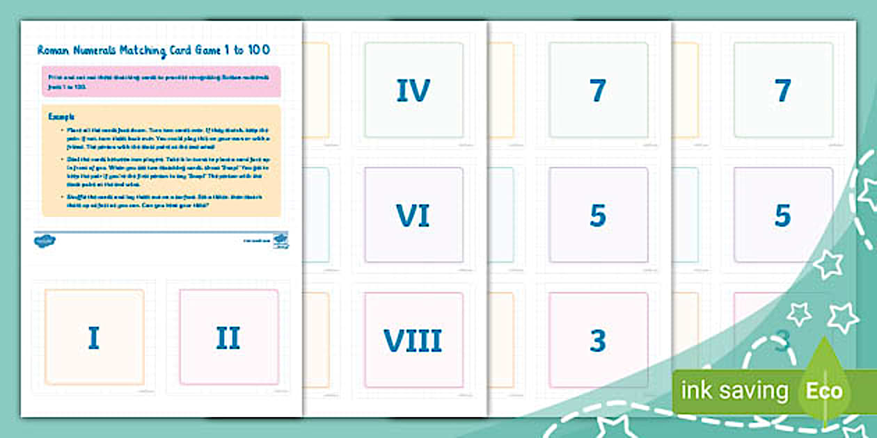 Roman Numerals Matching Card Game 1 to 100 (Ages 8 - 9)