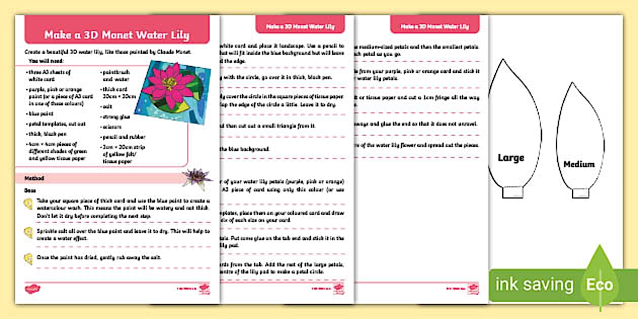 Make a 3D Monet Water Lily Craft Instructions (teacher made)