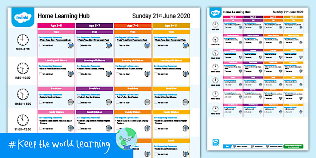 Home Leaning Hub Daily Plan Sunday 21st June - Twinkl