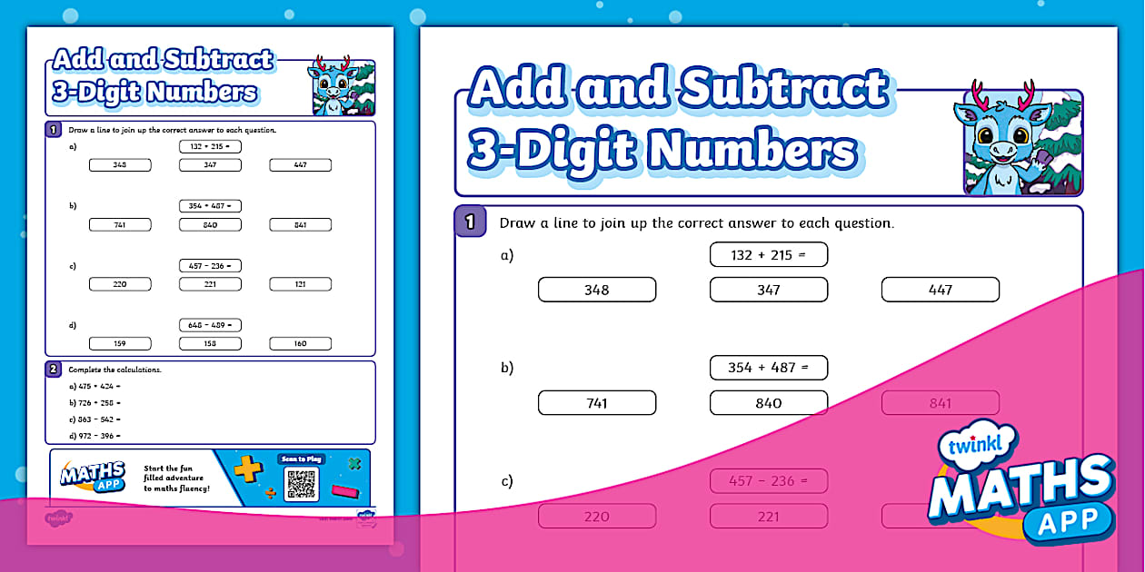 👉 Y4 Add and Subtract 3-Digit Numbers Skill Safari Worksheet