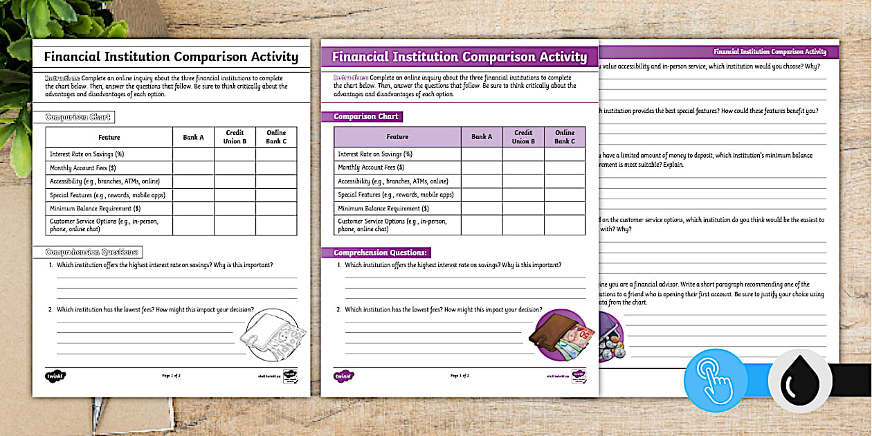 Financial Institution Comparison Activity Sheet