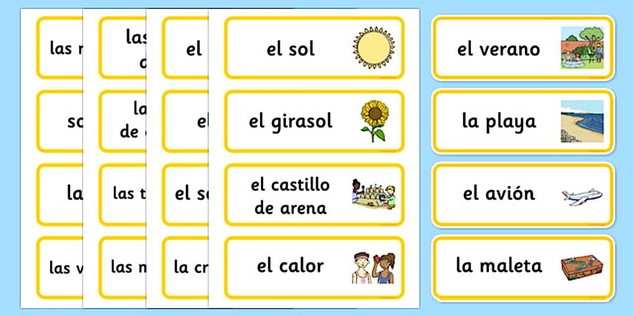 Editable Summer Topic Word Cards Spanish (professor feito)