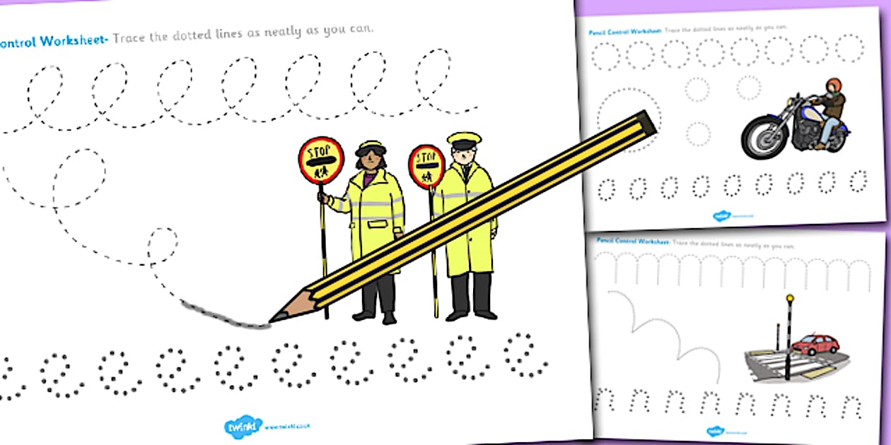 Black and White Road Safety Pencil Control Worksheets