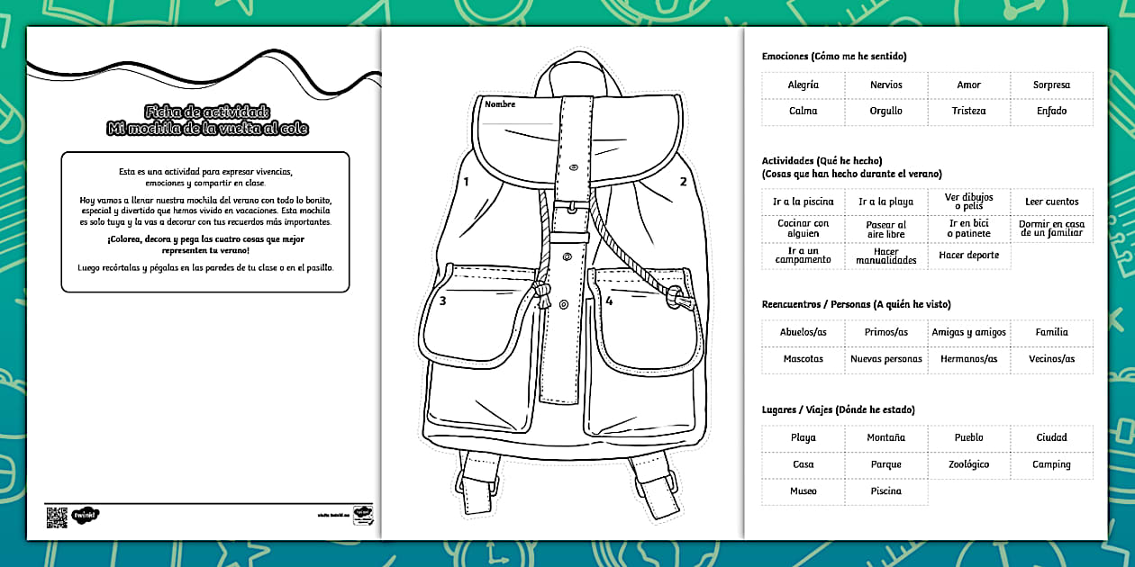 Ficha de actividad: Mi mochila de la vuelta al cole