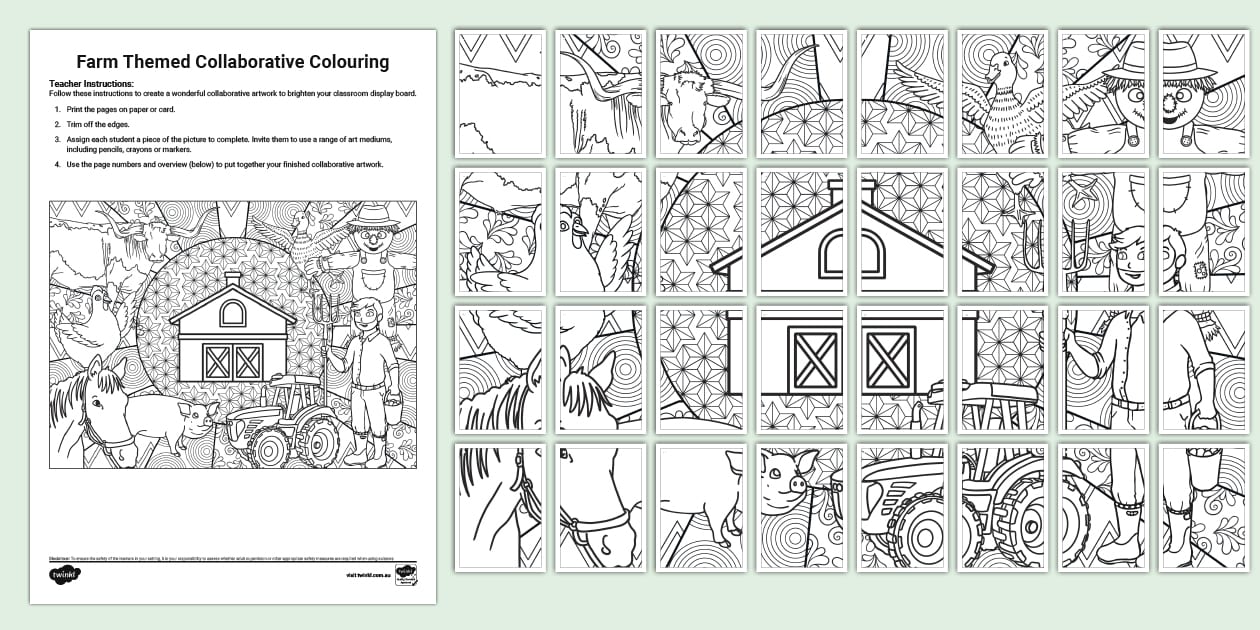Farm Themed Collaborative Colouring Activity - Twinkl