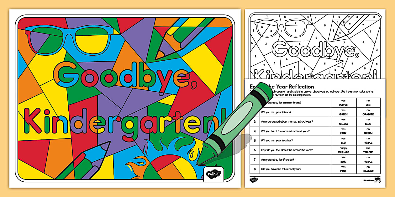 Kindergarten End of Year Reflection Coloring Sheet - Twinkl