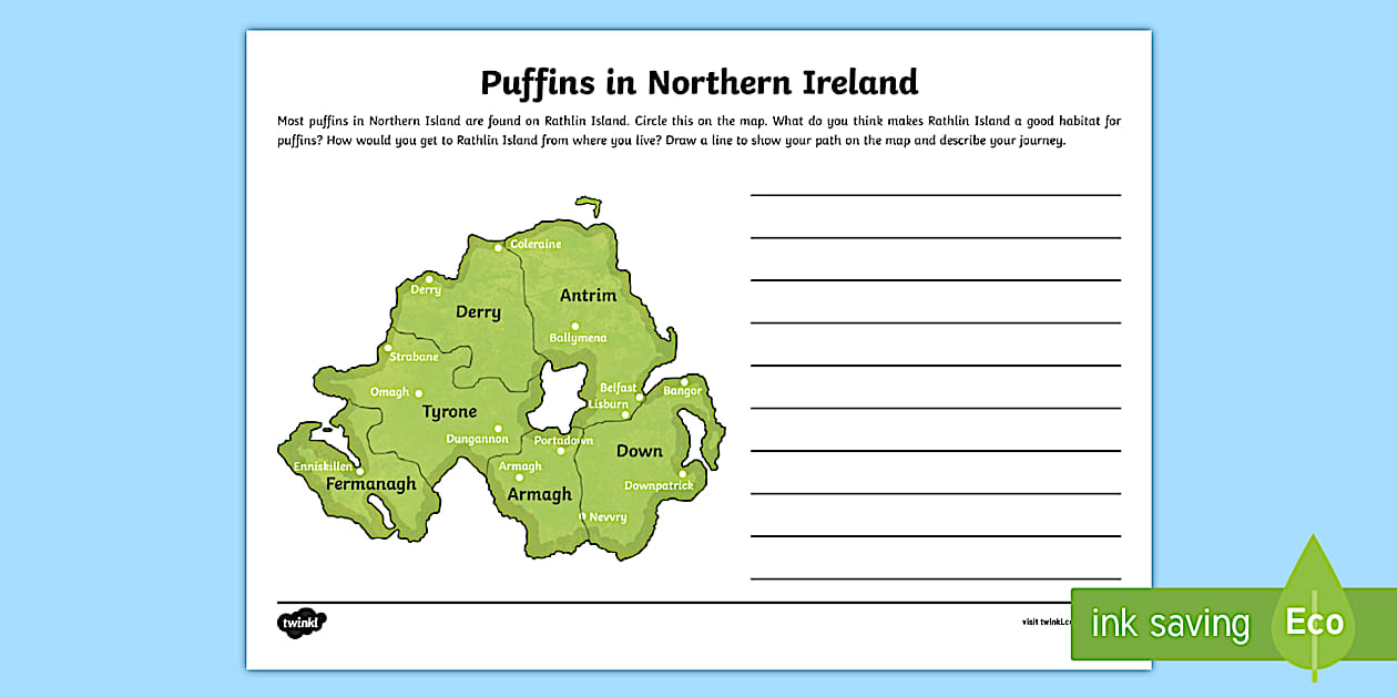 Puffins in Northern Ireland Map Worksheet / Worksheet