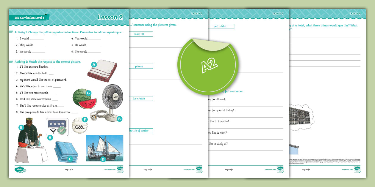ESL Curriculum Level 6, Lesson 2 Worksheet - Twinkl