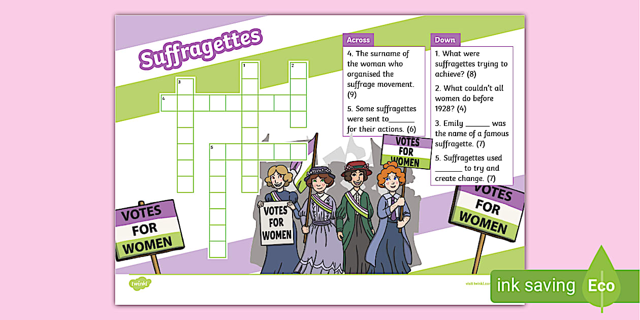 Suffragettes Crossword Activity - Twinkl - KS1 - Twinkl