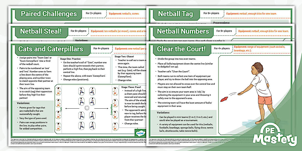 Netball Games Cards / Netball Games Ideas / PE Mastery