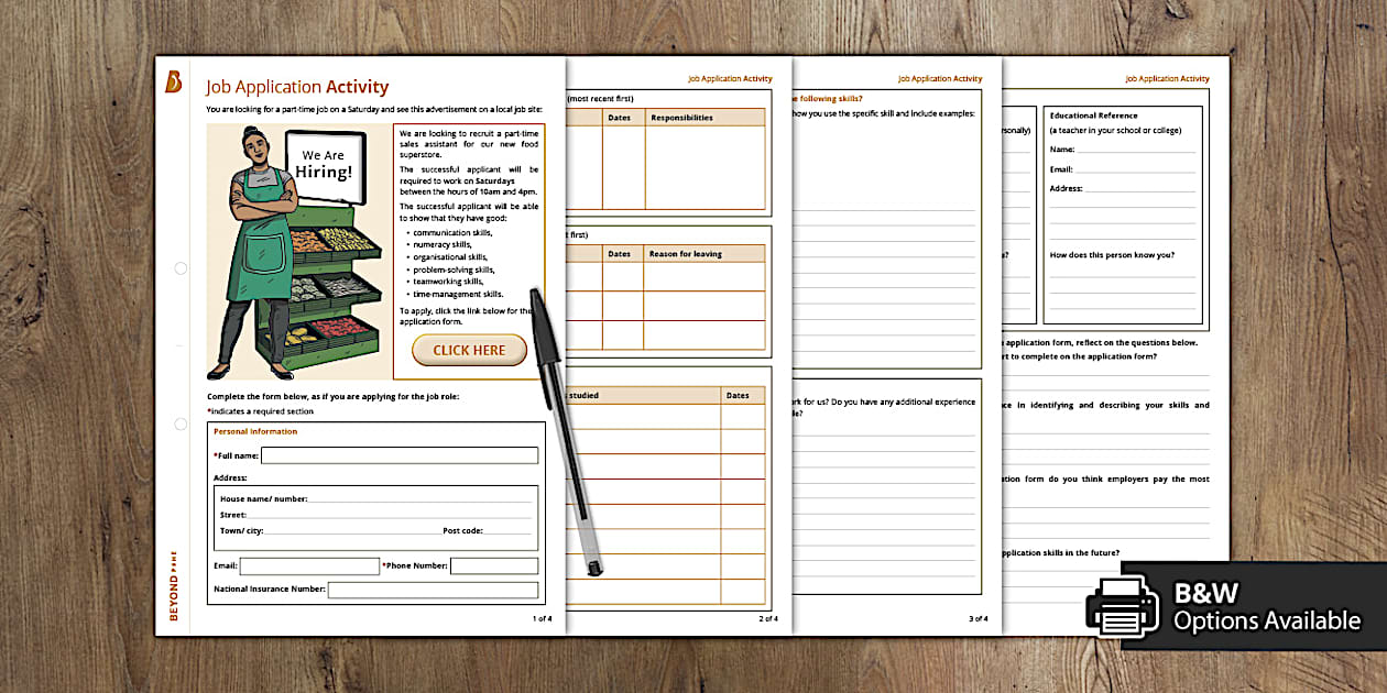 Job Application Activity Sheet (Lehrer gemacht) - Twinkl