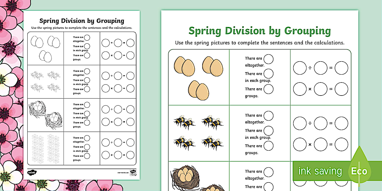 Spring-Themed Division by Grouping Worksheet (teacher made)