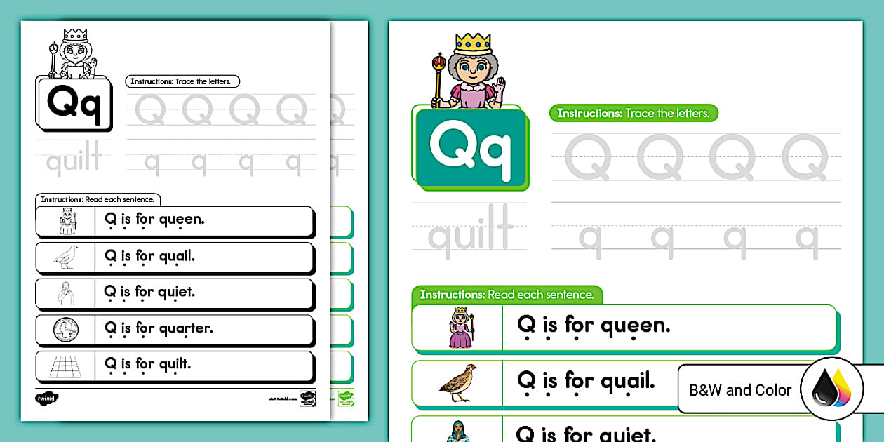 Letter Q Fluency Sentences for ELL Alphabet Worksheet