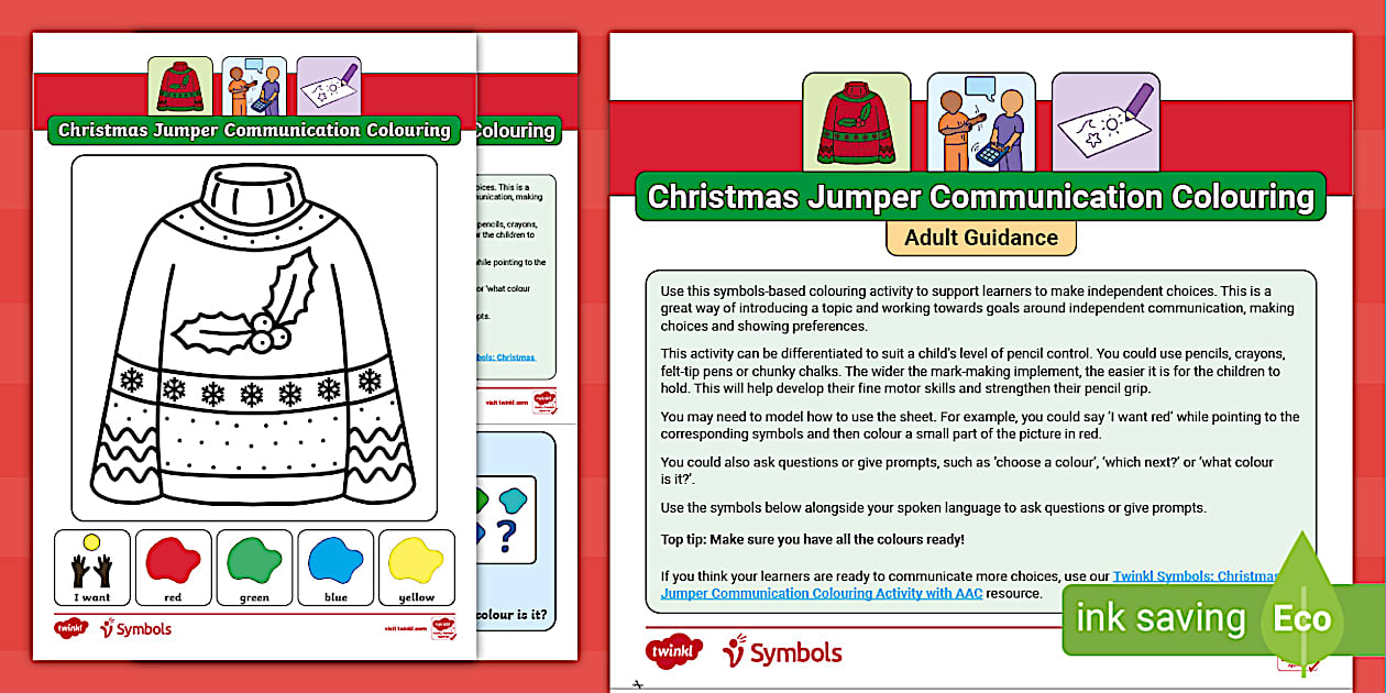 Christmas Jumper Communication Worksheet Colouring Activity