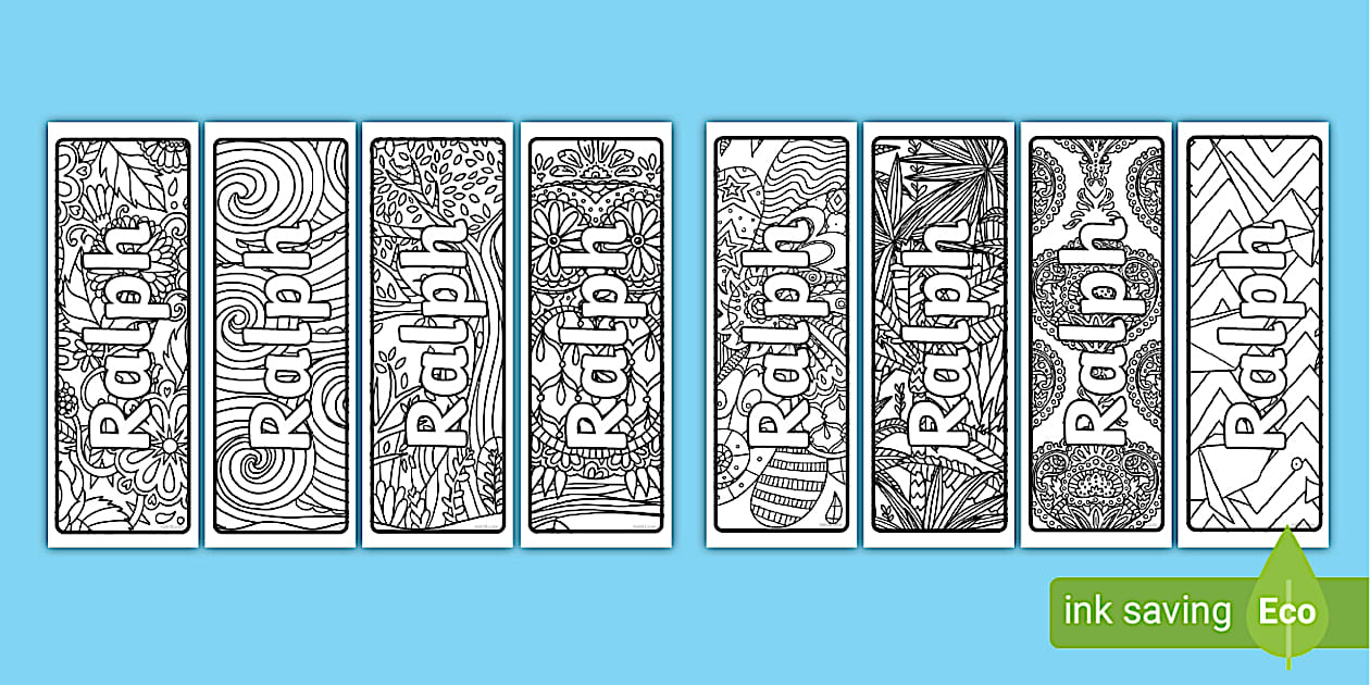 Ralph Mindfulness Name Colouring Bookmarks (teacher made)