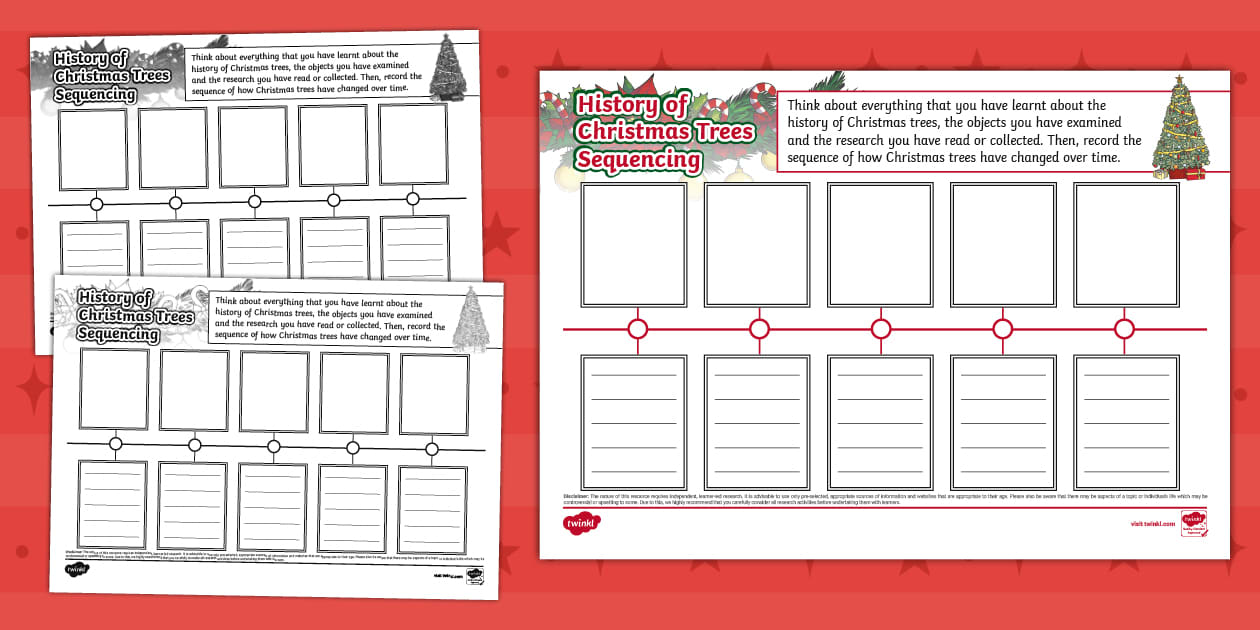 History of Christmas Trees Sequencing Worksheet - Twinkl