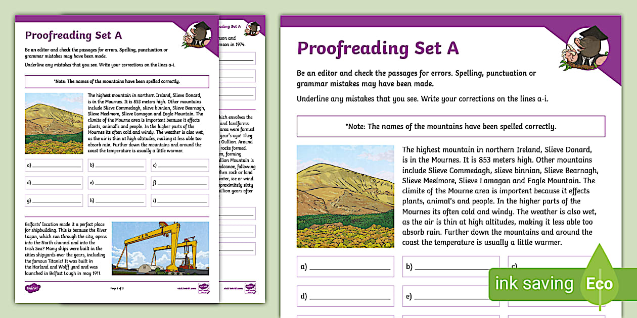Proofreading Set A Activity Sheets | Spelling & Grammar KS1
