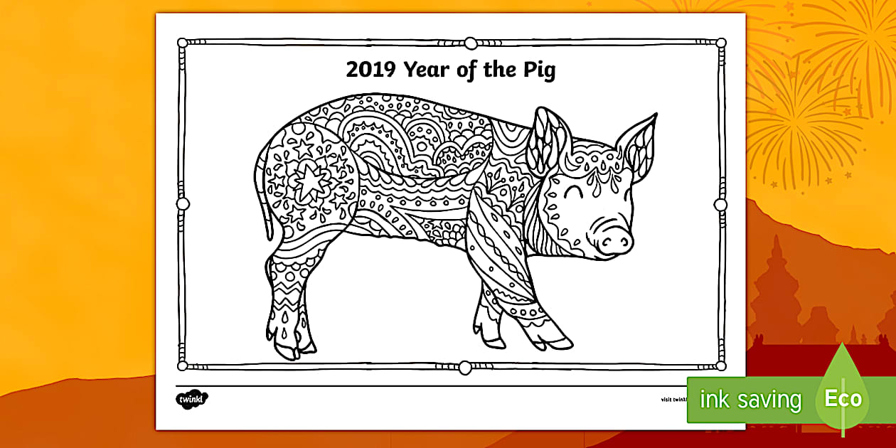 Year of the Pig Mindfulness Colouring Page (teacher made)
