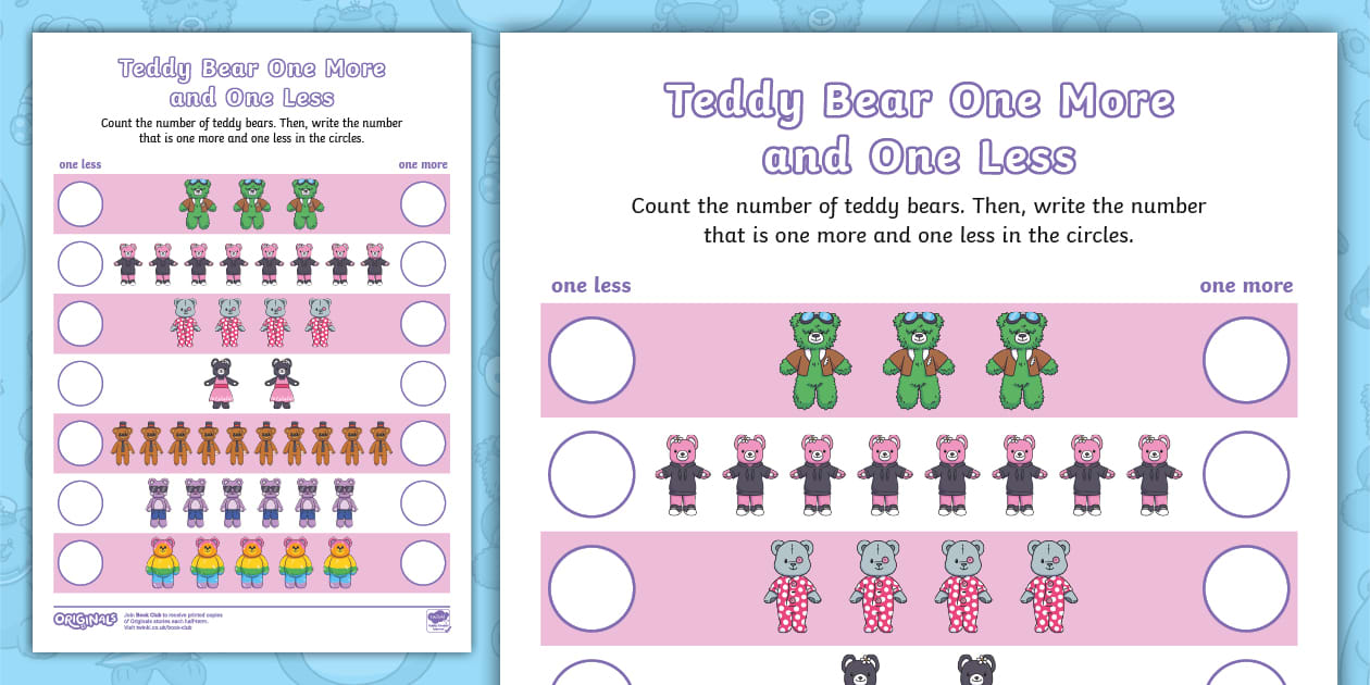 👉 Teddy Bear One More and One Less Worksheet - Twinkl