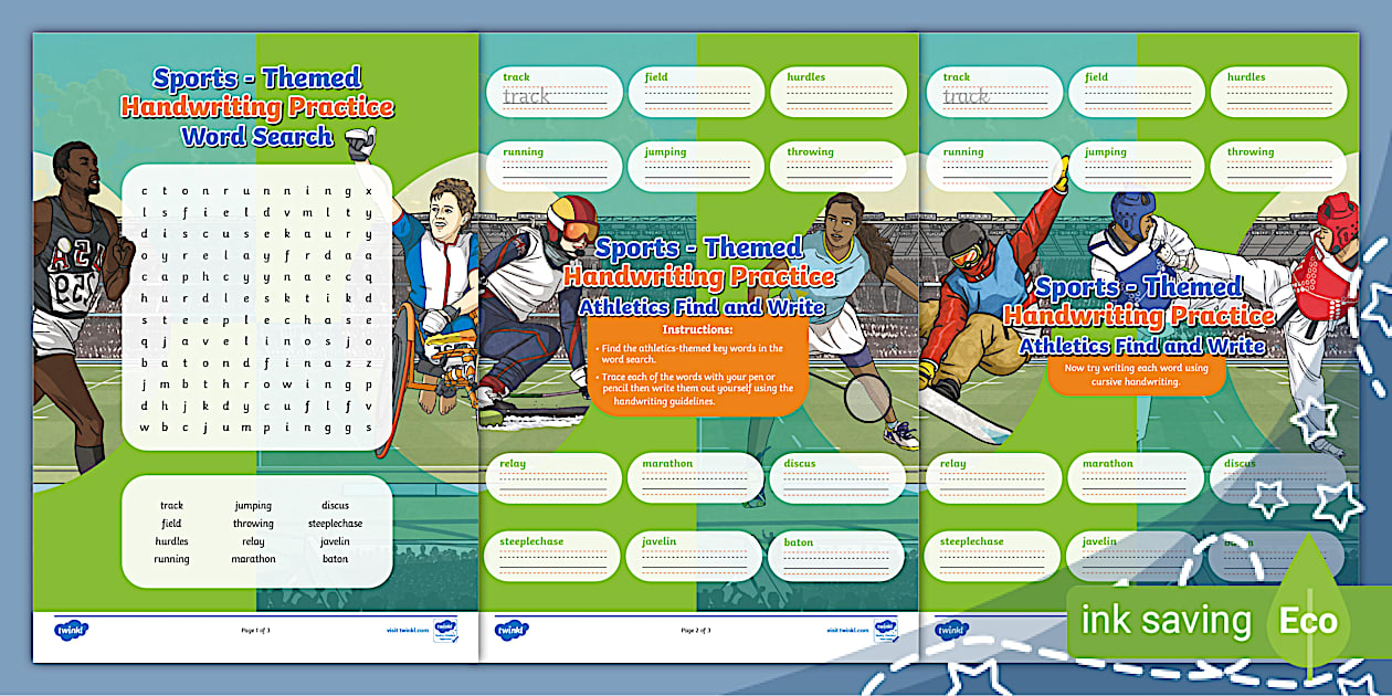 Sports-Themed Handwriting Practice - Athletics Find and Write