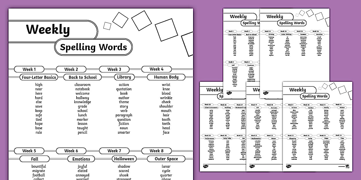 Third Grade Weekly Spelling Word Lists (teacher made)