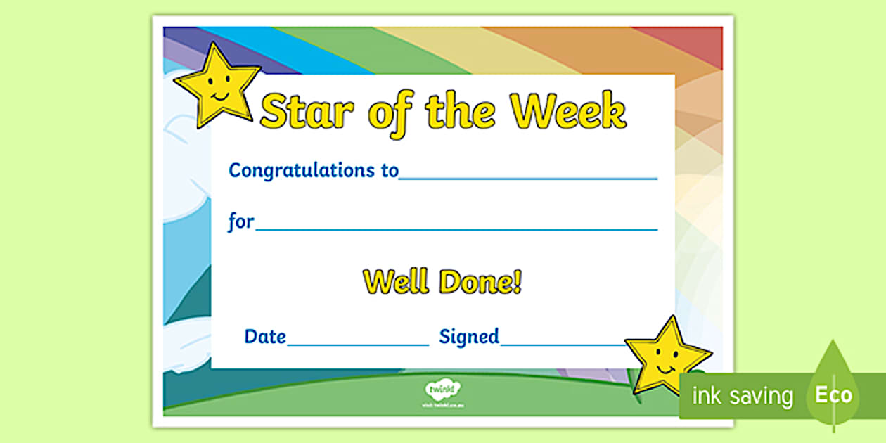 Editable Star of the Week Certificate (teacher made)