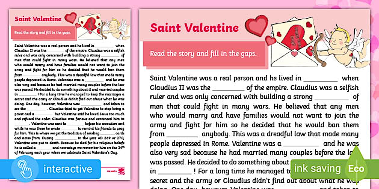 Saint Valentine's Day Worksheet | Primary Comprehension