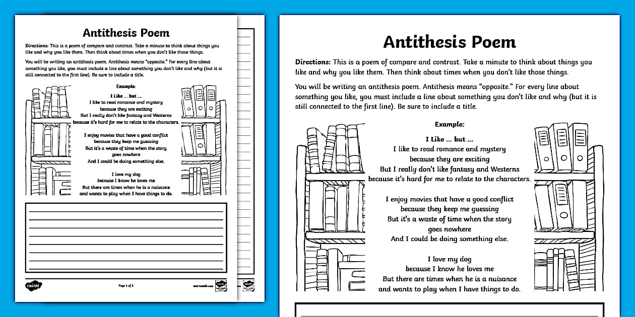 Eighth Grade Antithesis Poem (teacher made) - Twinkl