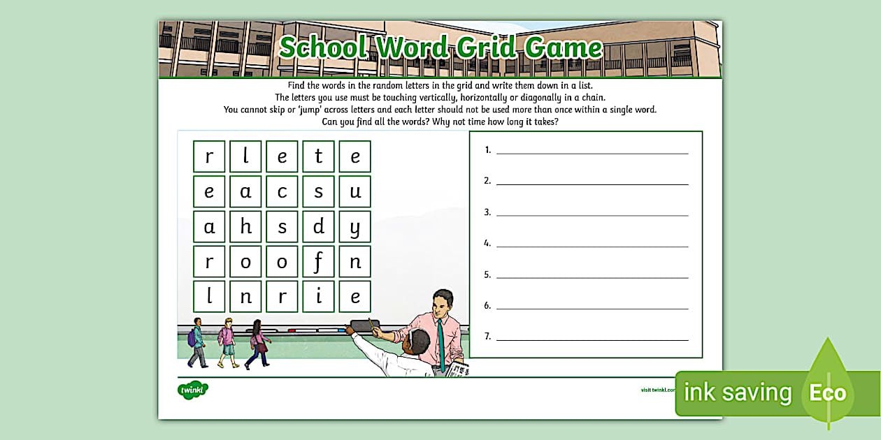 School Word Grid Game (teacher made) - Twinkl