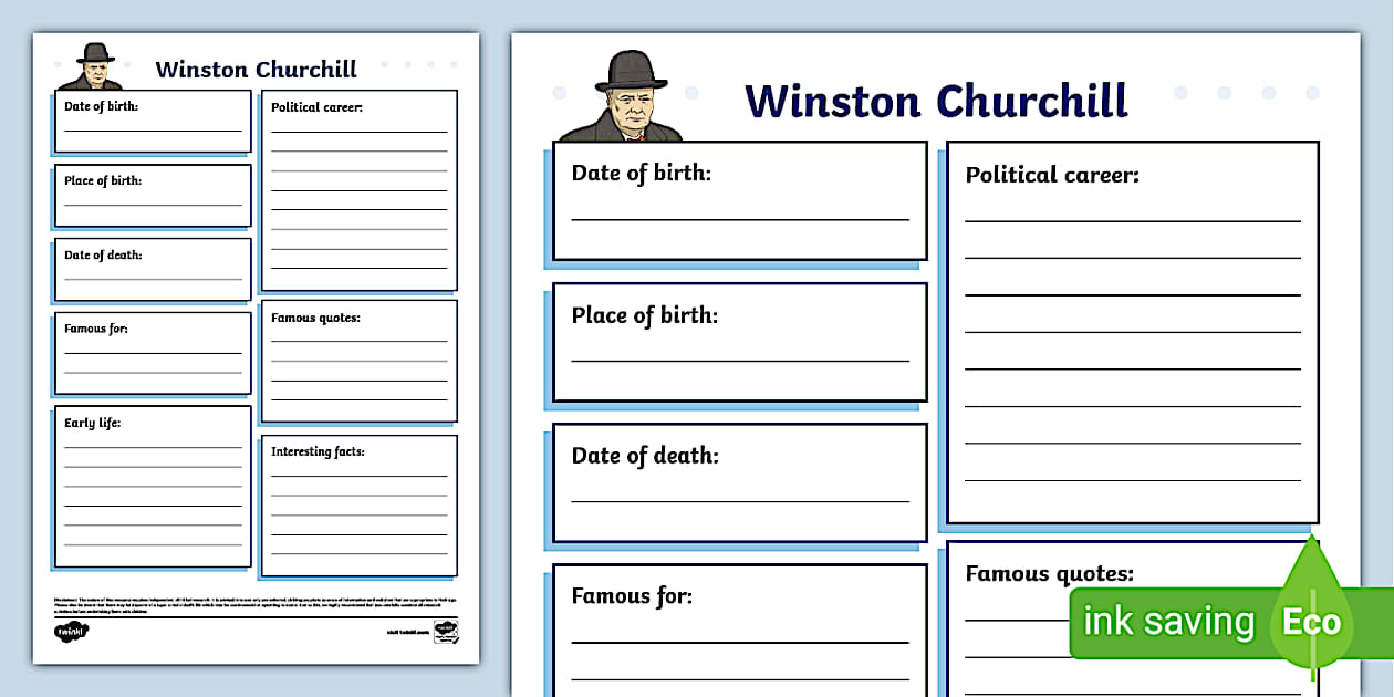 Winston Churchill Fact File Template, Churchill - Twinkl