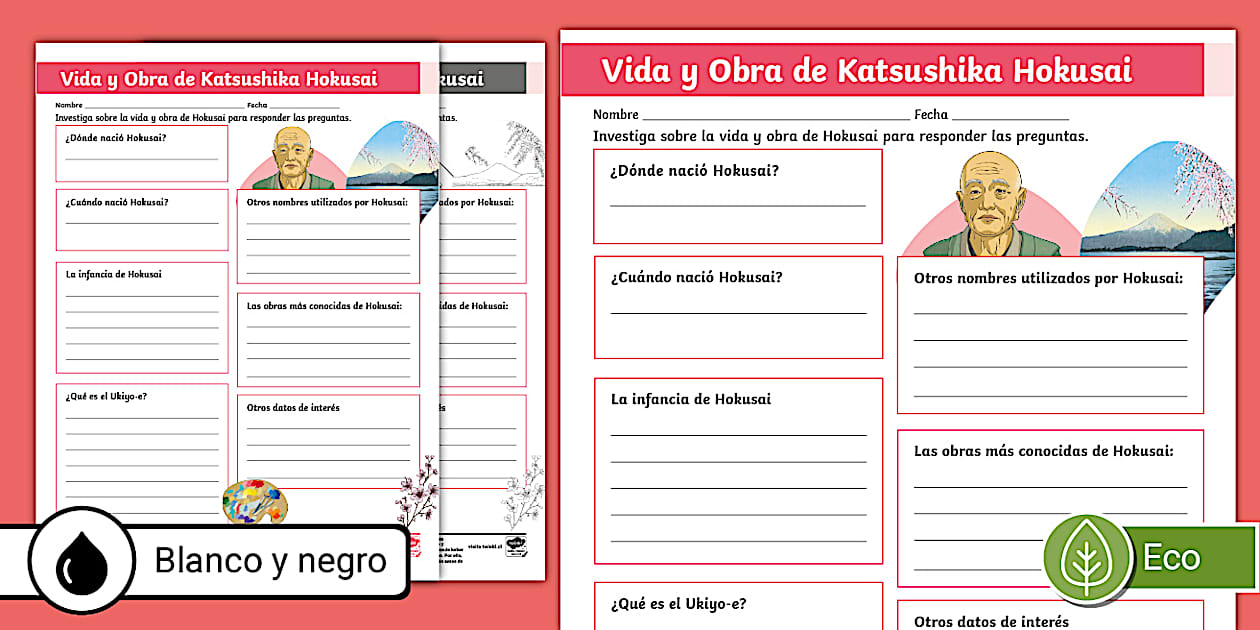 Guía de Trabajo Vida y Obra de Katsushika Hokusai - Twinkl