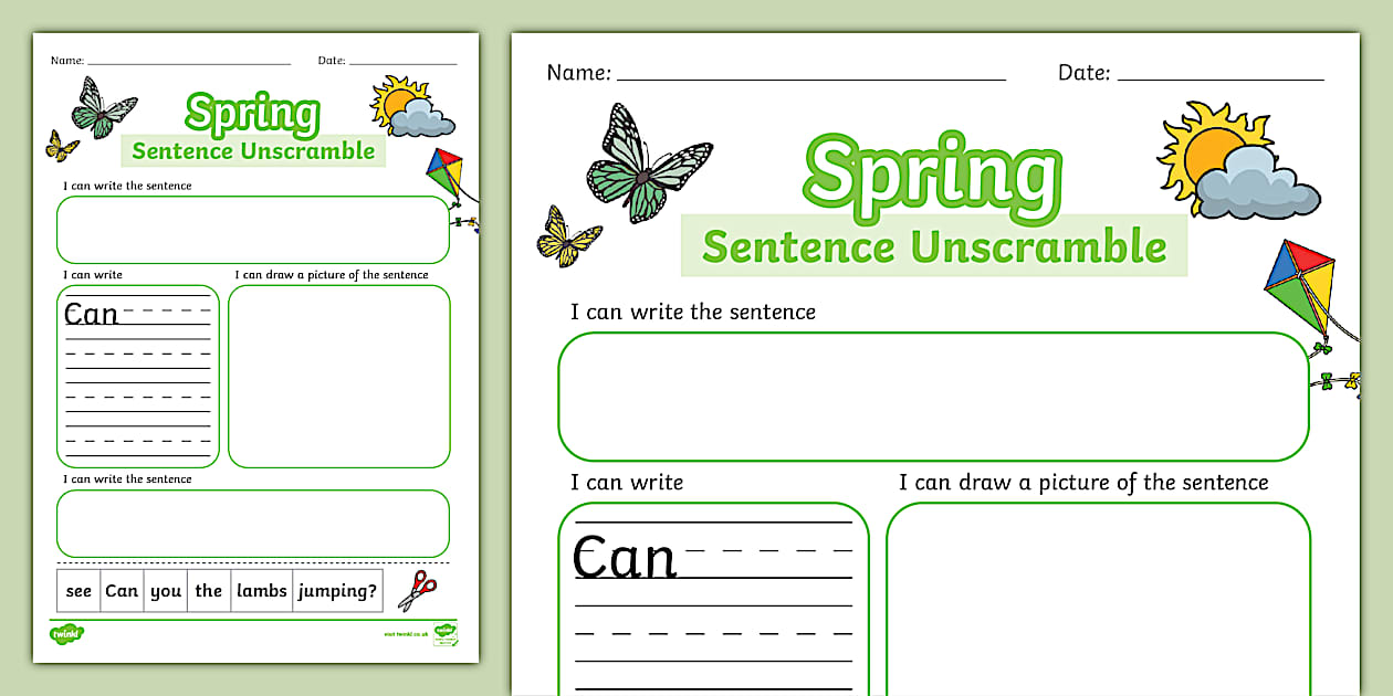 Spring Sentence Unscramble Worksheets (teacher made)