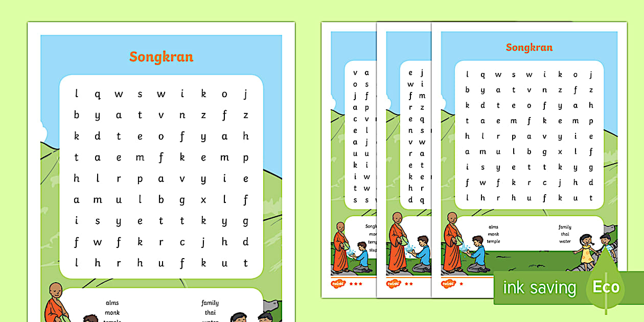 Thailand Songkran Festival 13th April Word Search - Twinkl