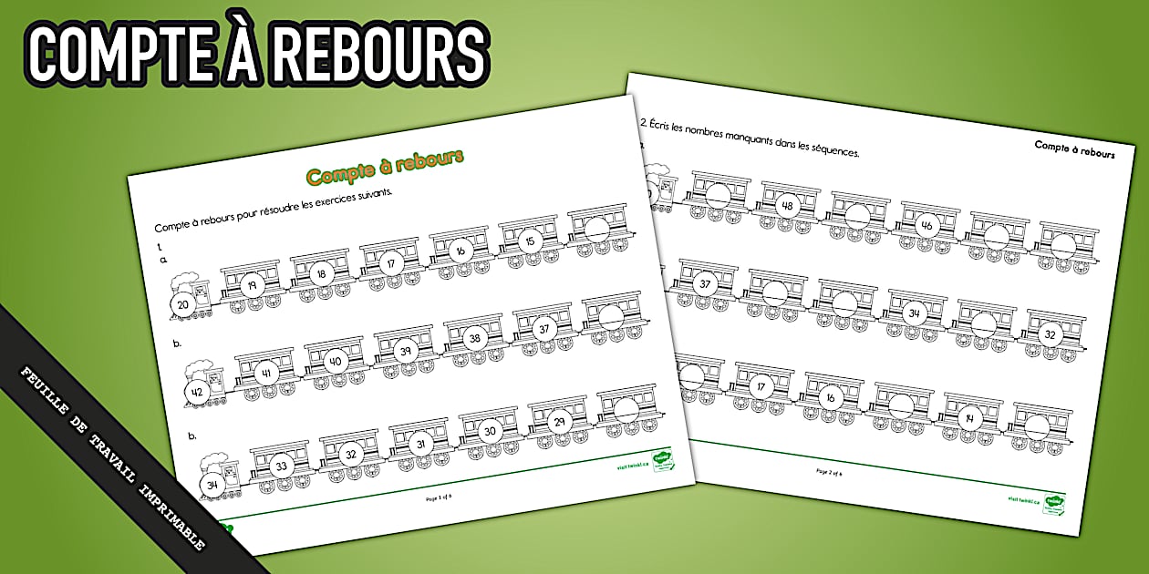 * NEW * Count Backwards Train Theme from 50 Activity Sheet French