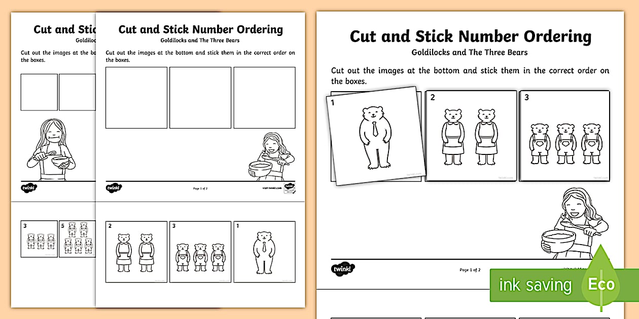 Higher Ability Goldilocks and The Three Bears Themed Cut and Stick Number