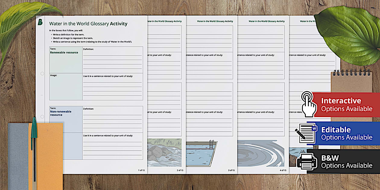 Water in the World Glossary Activity (teacher made) - Twinkl
